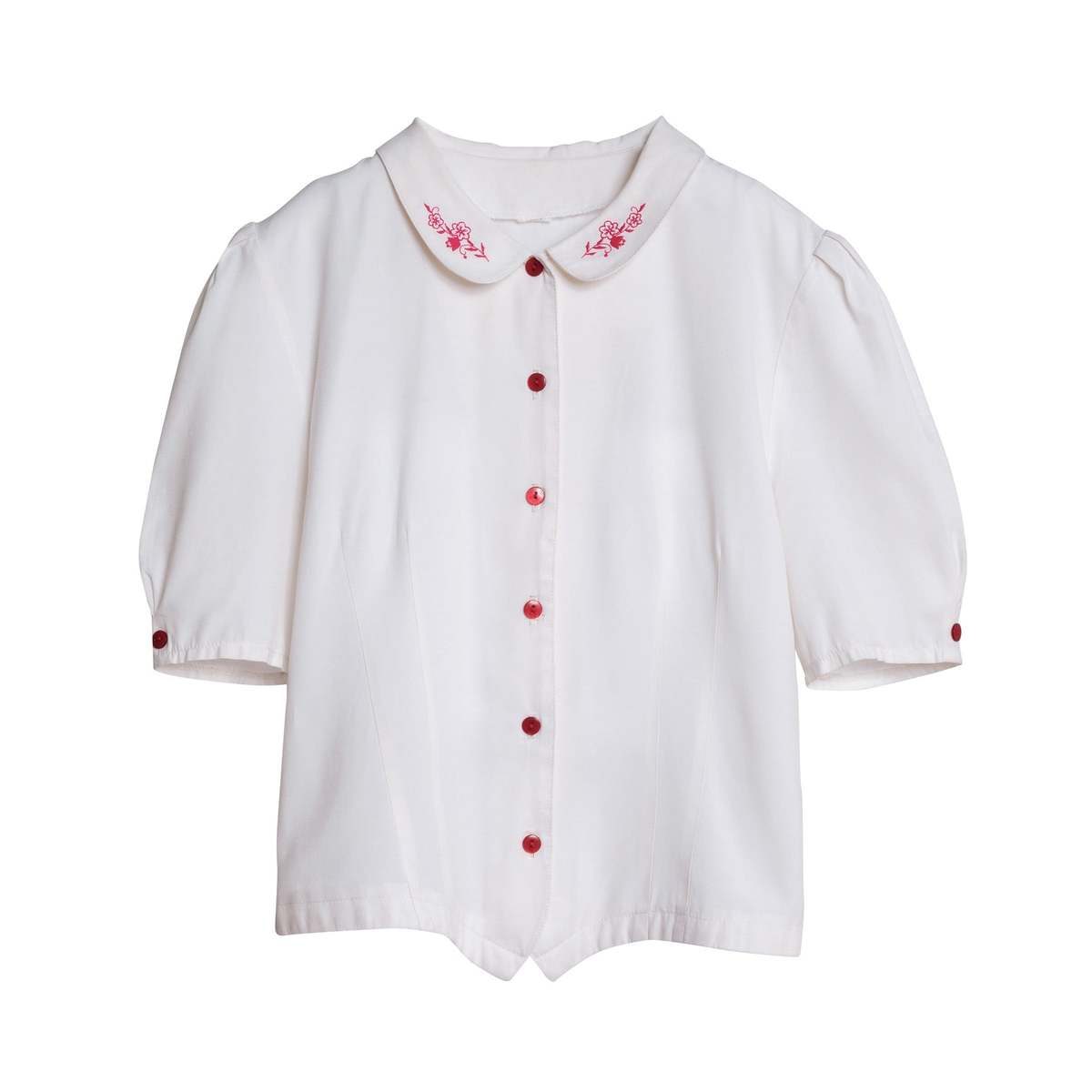 Sundazed (Germany) Slub Linen Embroidered Bermuda Collar T Blouse Ivory ...