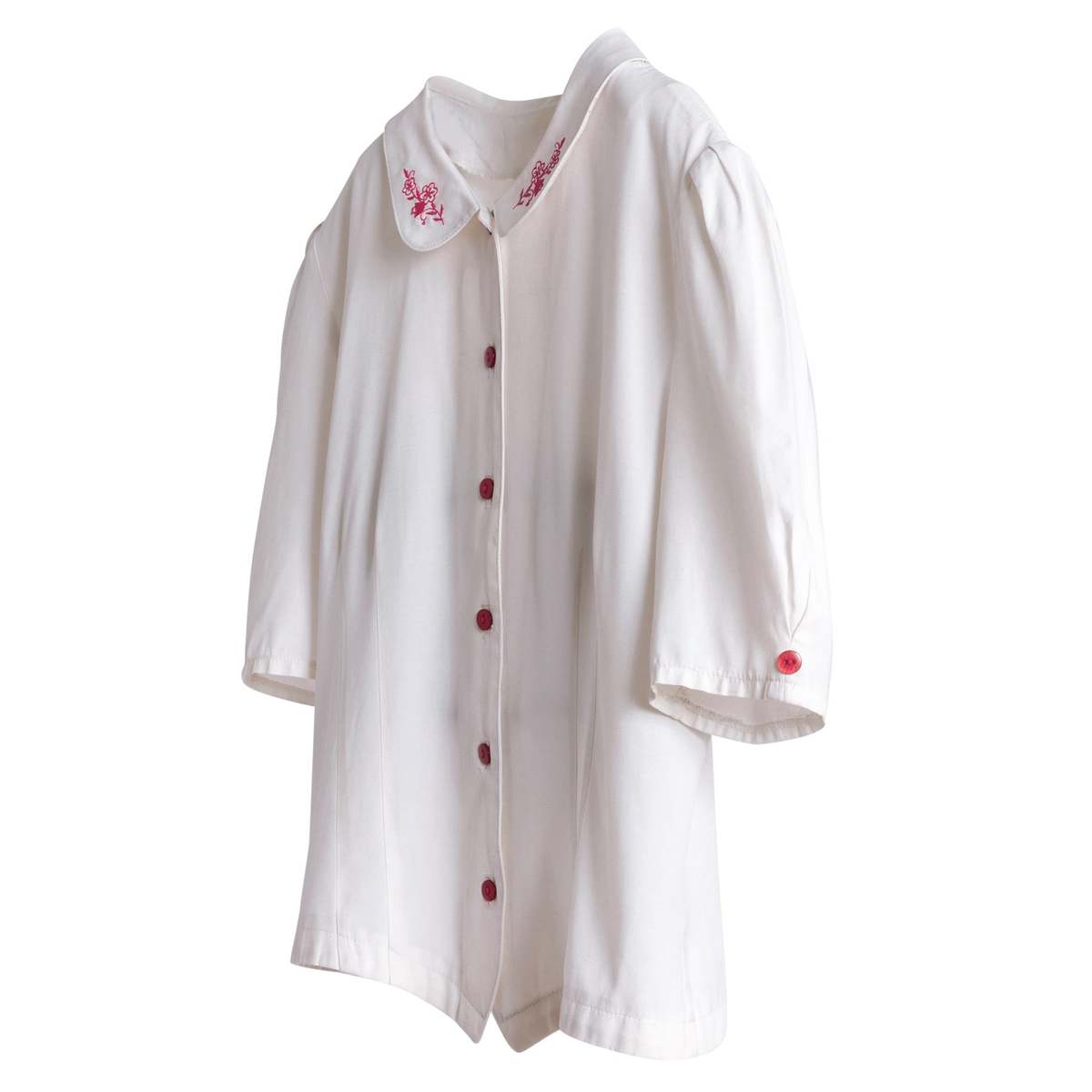 Sundazed (Germany) Slub Linen Embroidered Bermuda Collar T Blouse Ivory ...