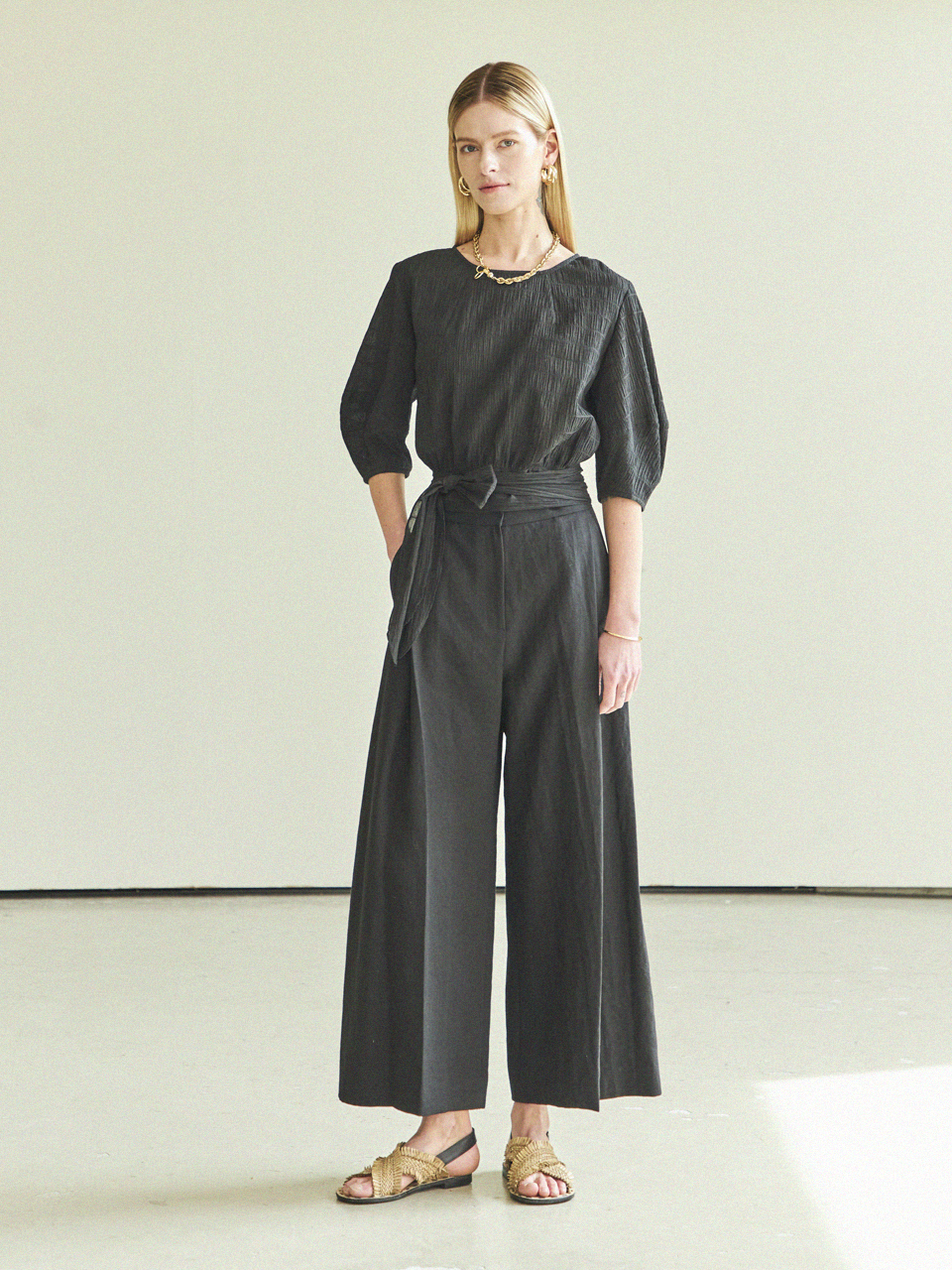 Maison De Ines Waist Ribbon Tie Blouse - Black | Garmentory