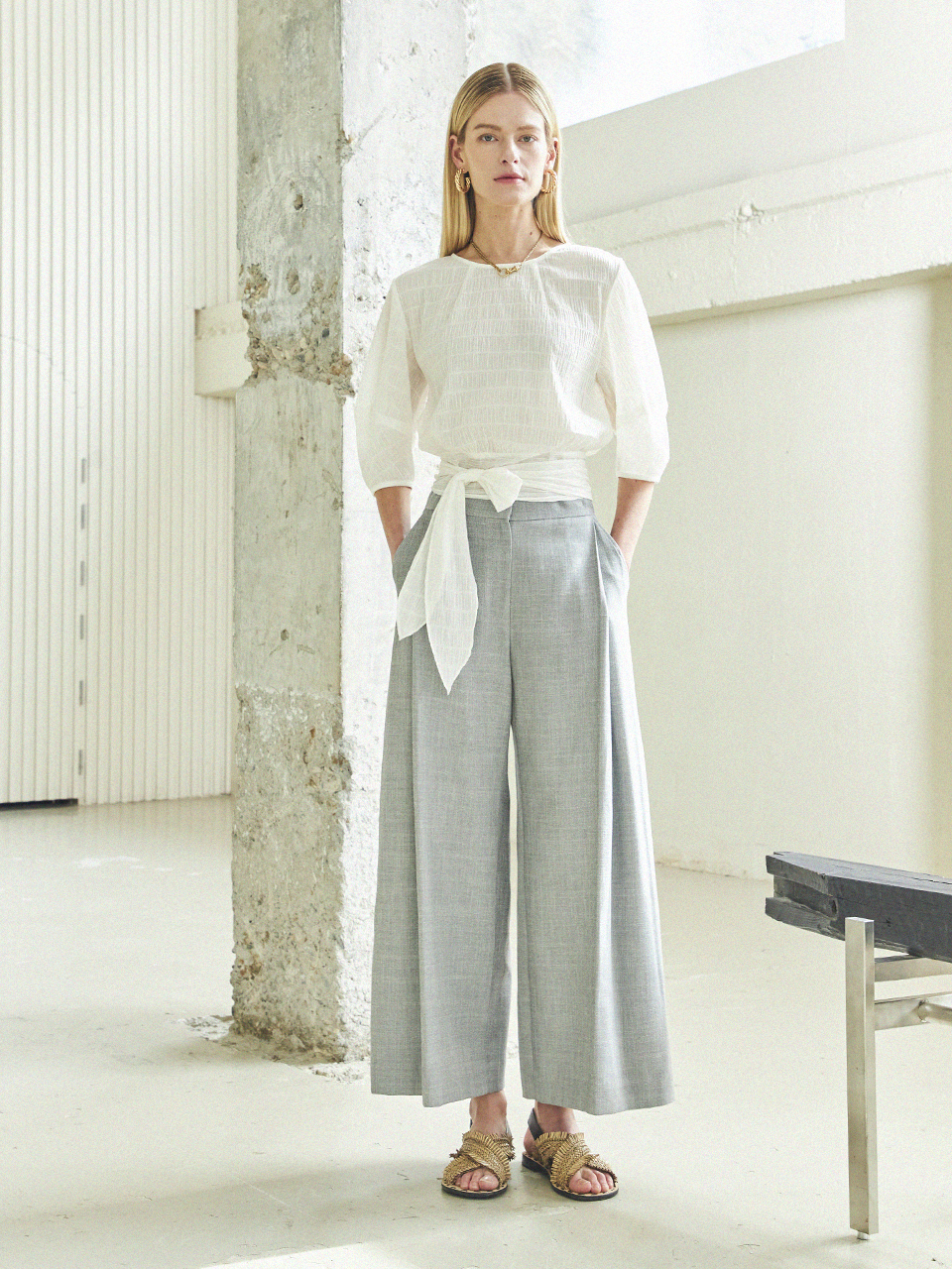 Maison De Ines Classic Wide Tuck Slacks - Gray | Garmentory