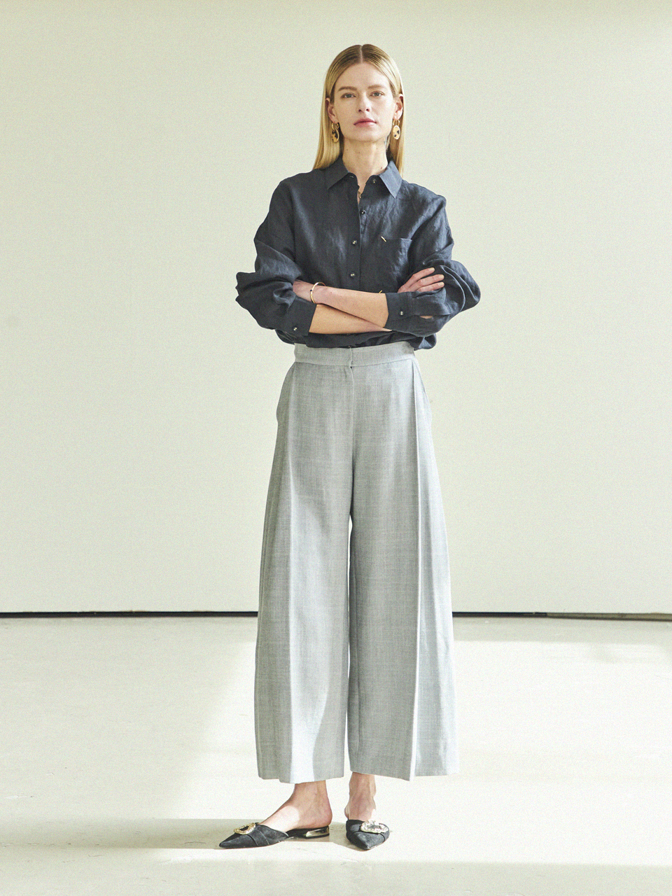 Maison De Ines Classic Wide Tuck Slacks - Gray | Garmentory