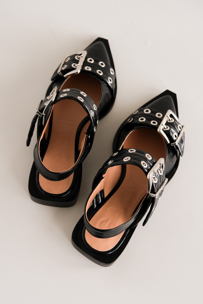 Ganni CHUNKY BUCKLE BALLERINA shoes - black | Garmentory