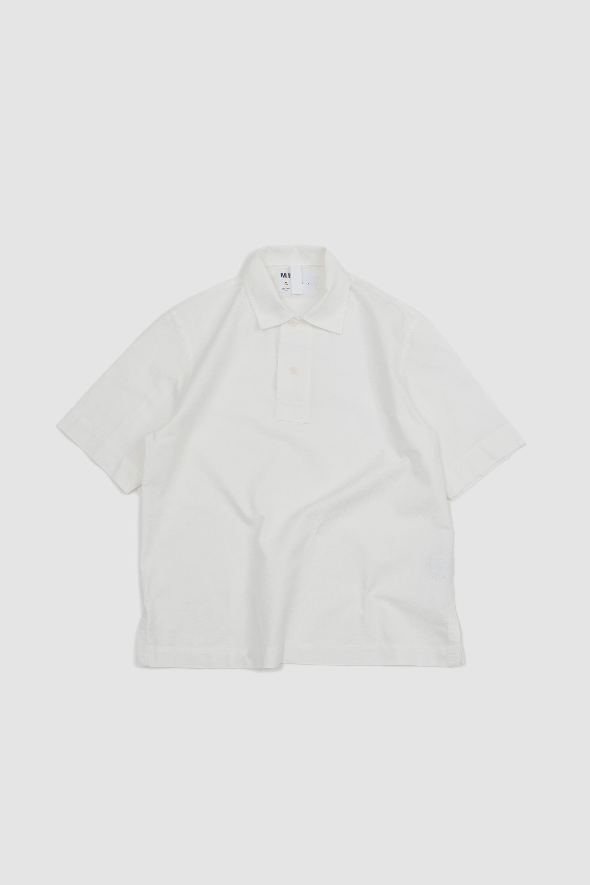 Margaret Howell Offset Placket Textured Cotton Polo - White | Garmentory