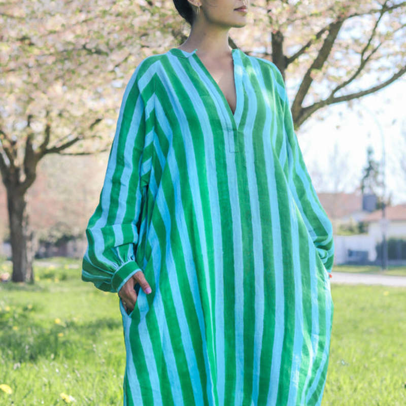 Kate Austin Designs Linen Ruby Dress - Garden Stripe | Garmentory