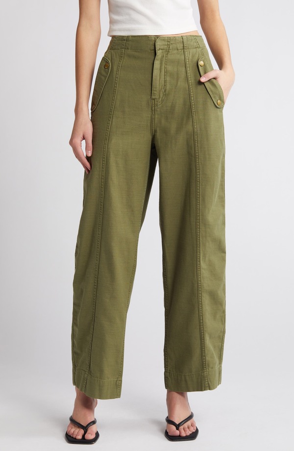FRAME Denim Frame High Waist Utility Barrel Pants - Washed Winter Moss ...