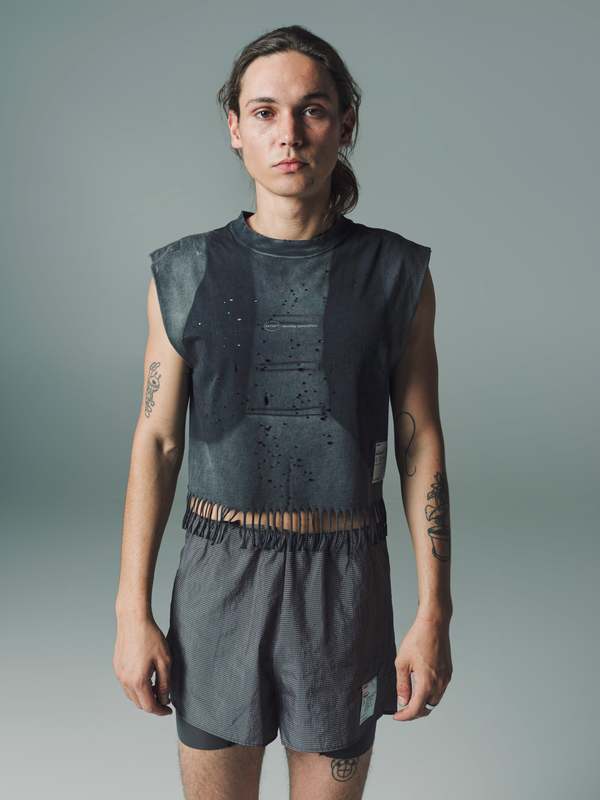 Satisfy Running Sun Bleached MothTech Fringe Muscle Tee - Black ...