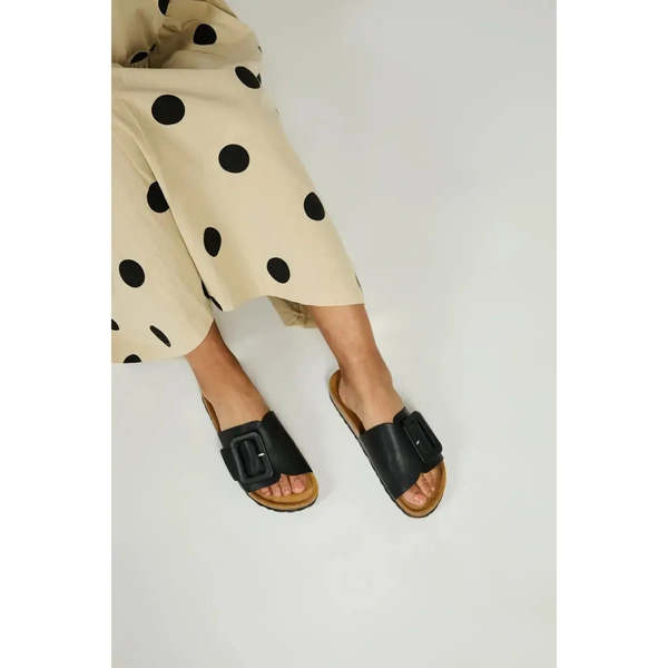"INTENTIONALLY __________." Clarice Big Buckle Sandal | Garmentory