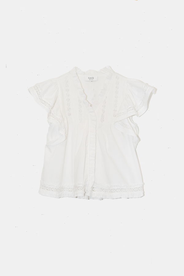 Sea NY Lilith Thread Pull Flutter Sleeve Top - Ivory | Garmentory