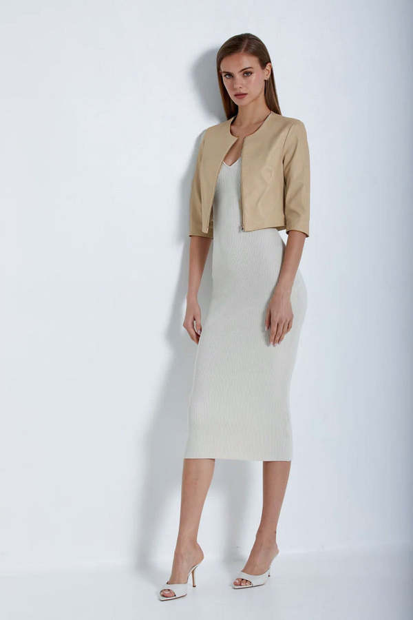 Susan Bender Cropped Stretch Leather Cardigan - Sand | Garmentory