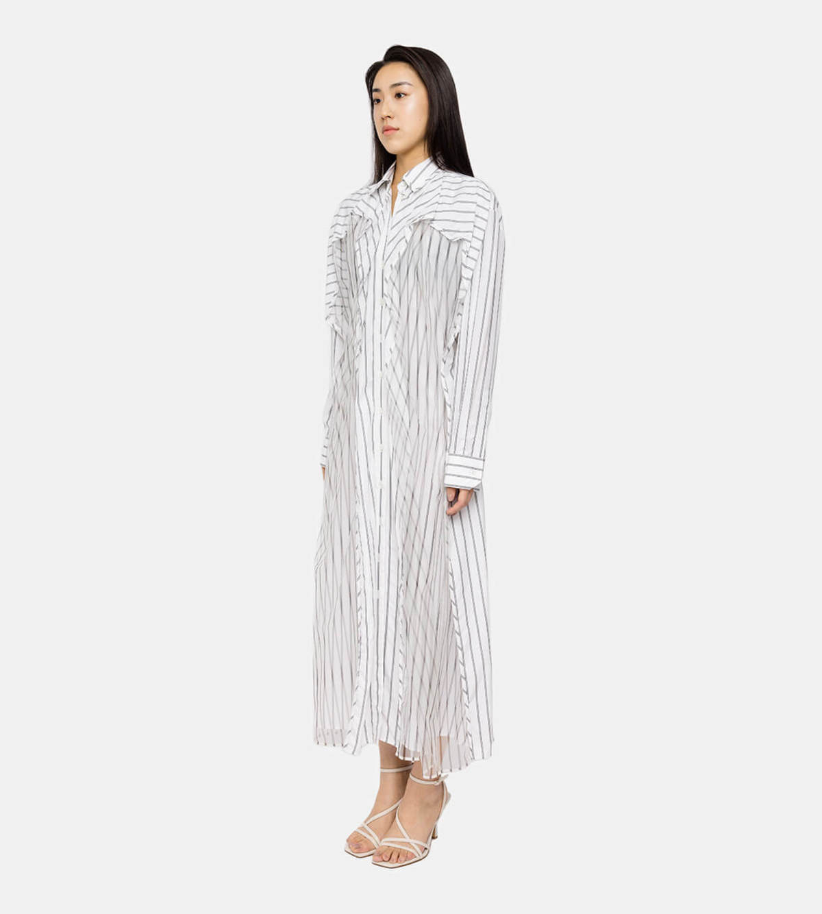 Y/Project Layered Pop-Up Shirt Dress - White/Black Stripe | Garmentory