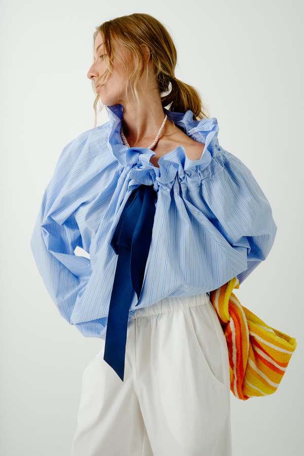 Aquarius Cocktail Beautiful Mess Top - Tonal Blue Stripe | Garmentory
