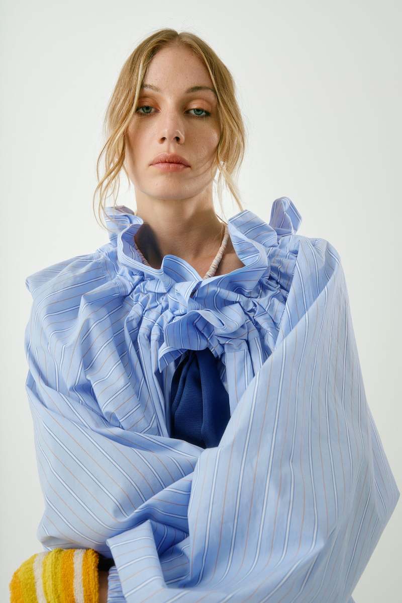 Aquarius Cocktail Beautiful Mess Top - Tonal Blue Stripe | Garmentory