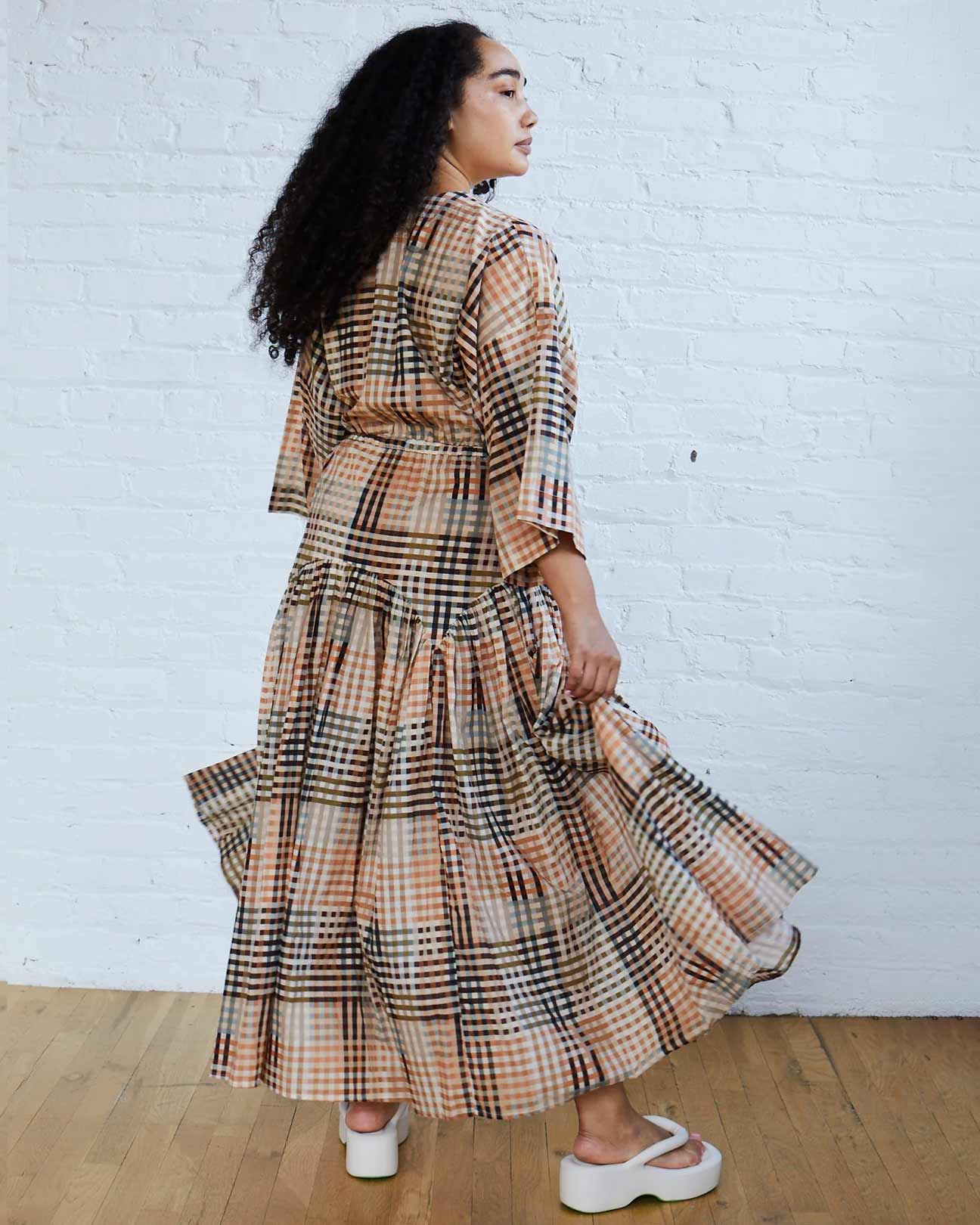 RUJUTA SHETH Woodstock Dress - Neutral Rubix Chex | Garmentory