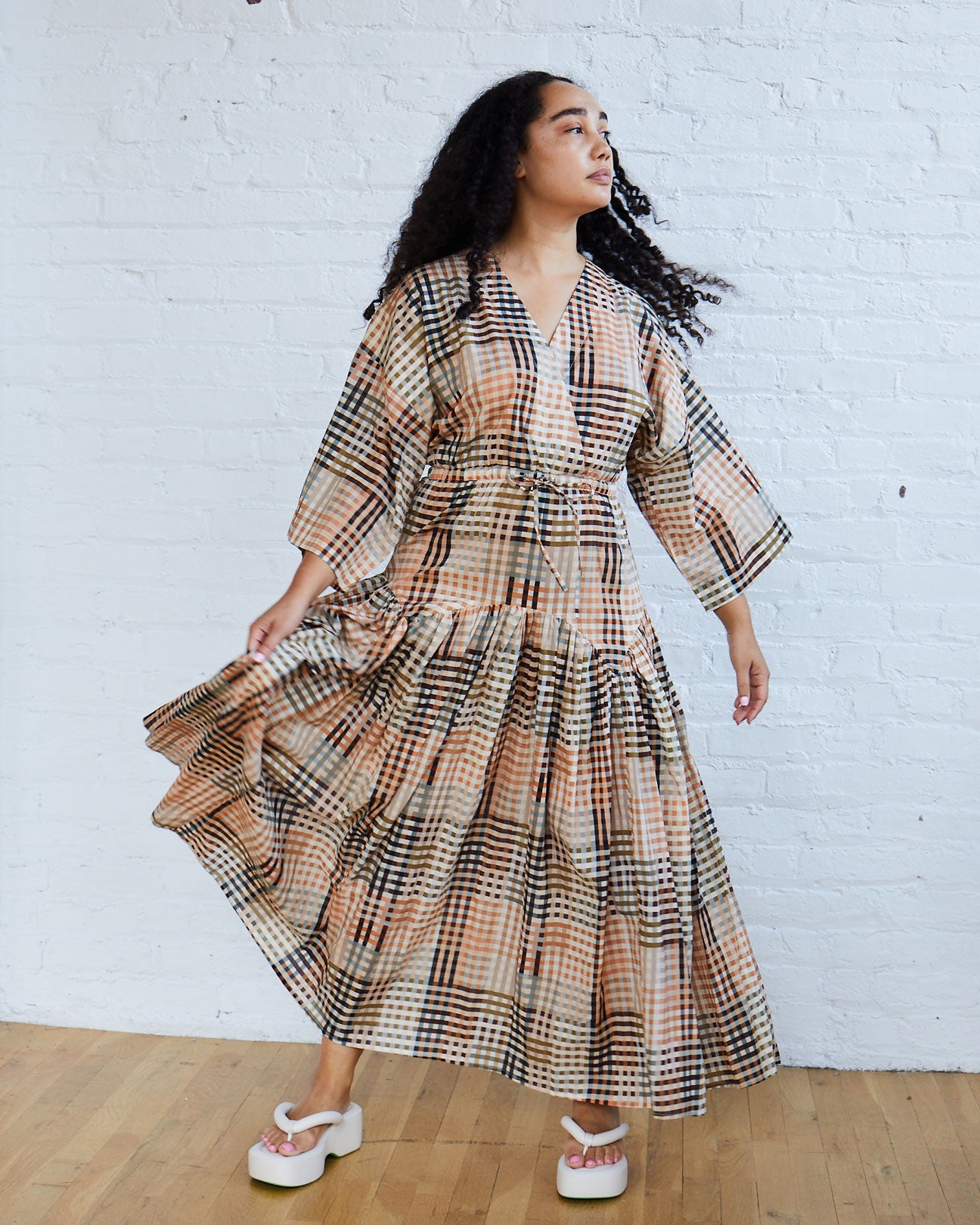 RUJUTA SHETH Woodstock Dress - Neutral Rubix Chex | Garmentory