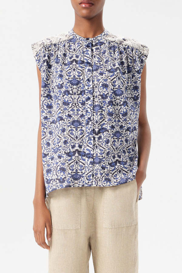 Maria Cher Alvear Celia Sleveless Top - Navy Rose | Garmentory
