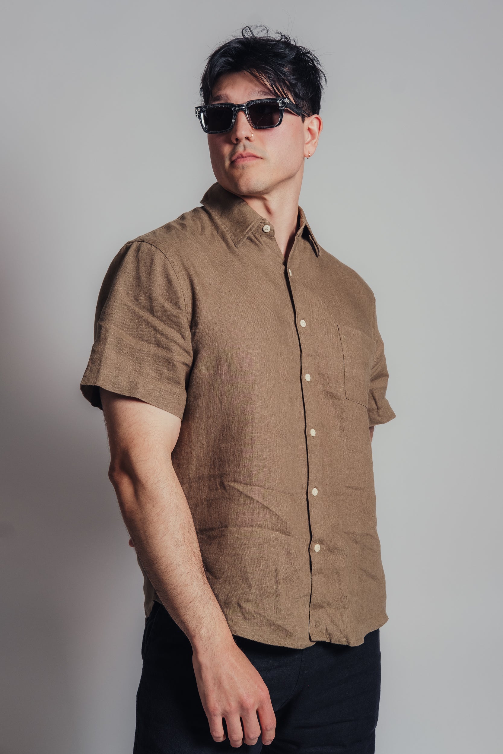 Alex Crane Ola Short Sleeve Button Up - Army Green | Garmentory