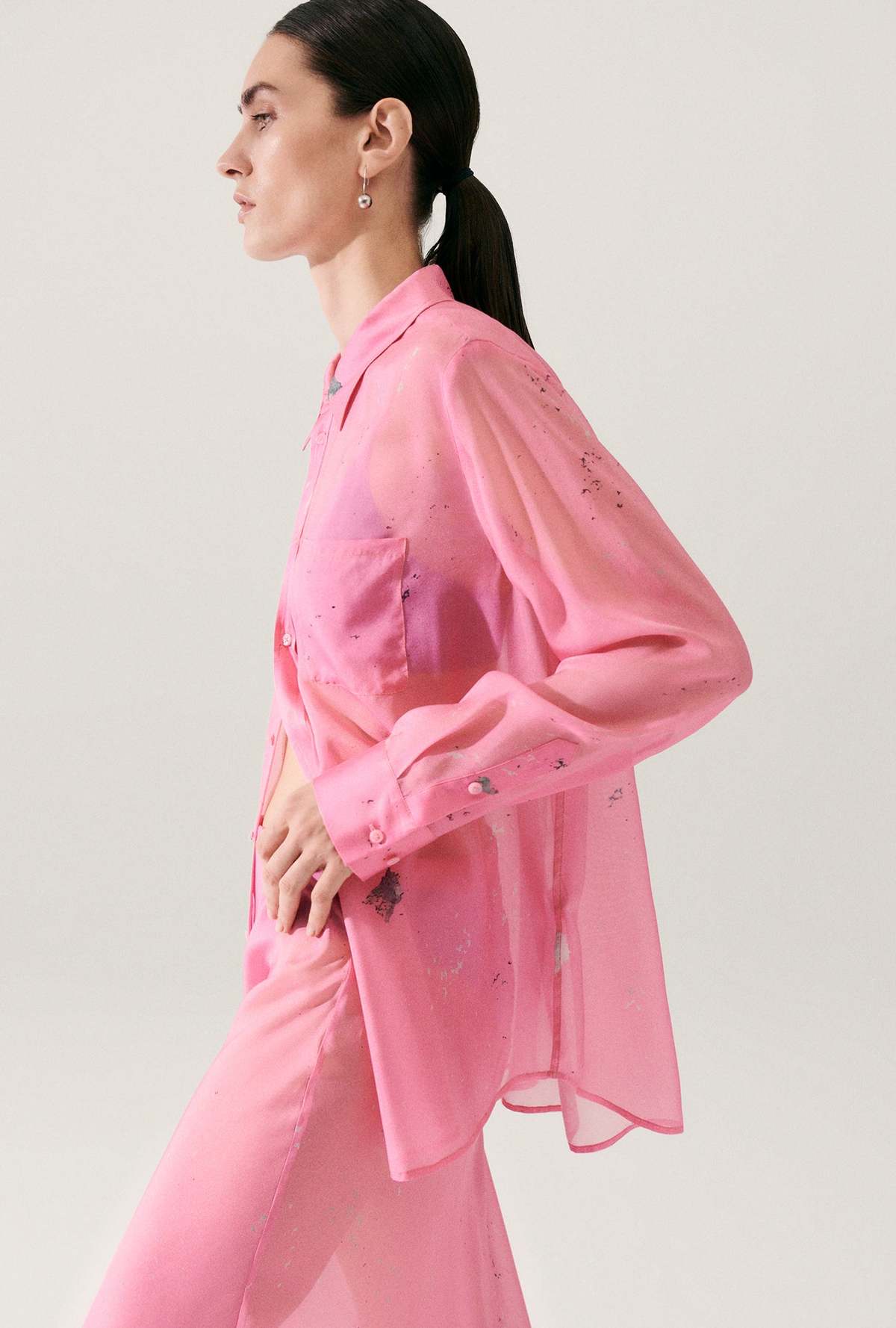 Silk Laundry Chiffon Boyfriend Shirt - Hog Wash | Garmentory