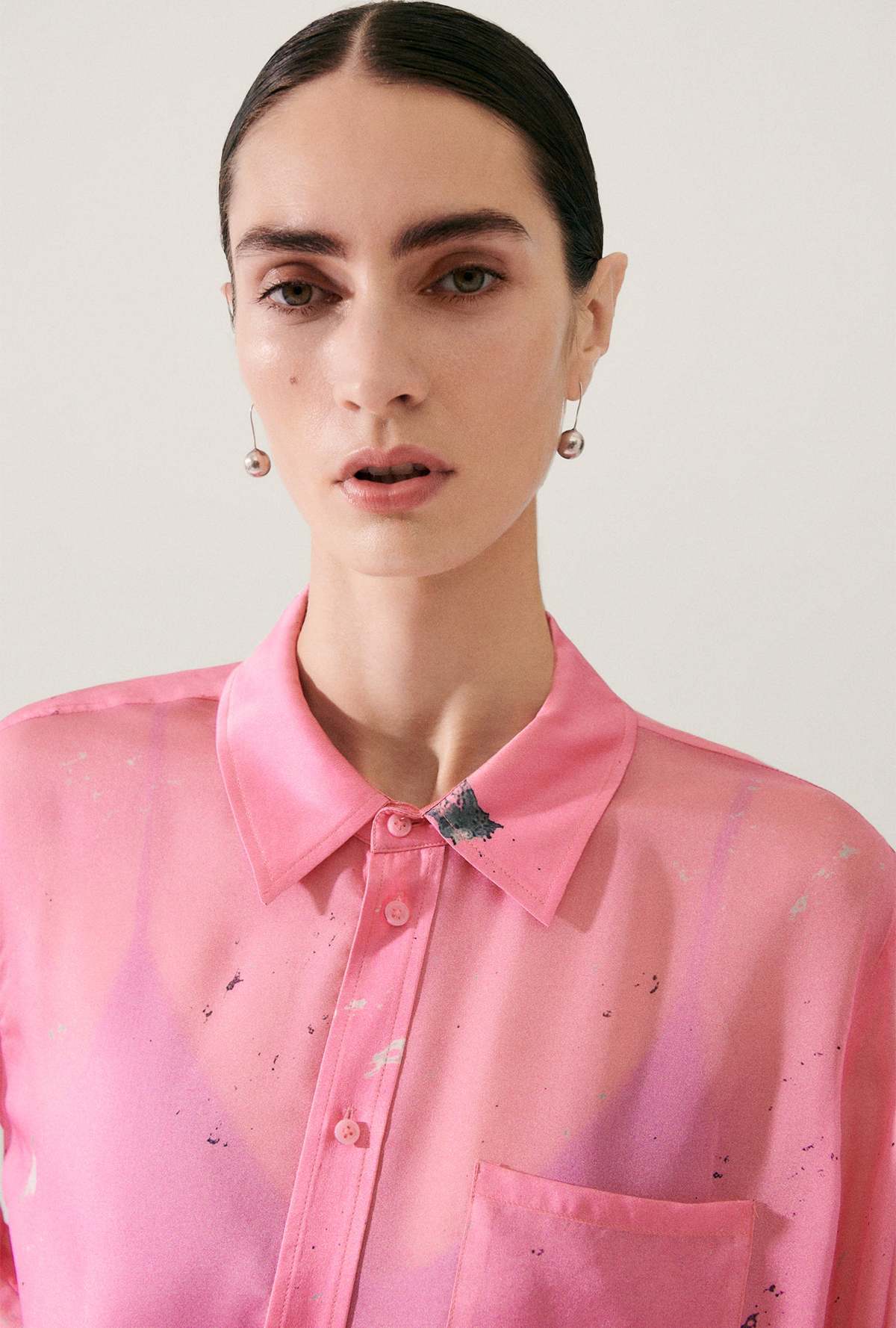Silk Laundry Chiffon Boyfriend Shirt - Hog Wash | Garmentory