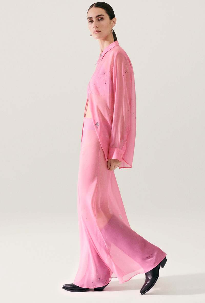 Silk Laundry Chiffon Boyfriend Shirt - Hog Wash | Garmentory