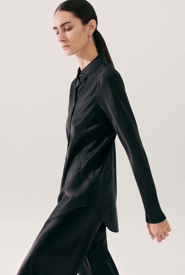 Silk Laundry Splice Bias Cut Shirt - Black | Garmentory