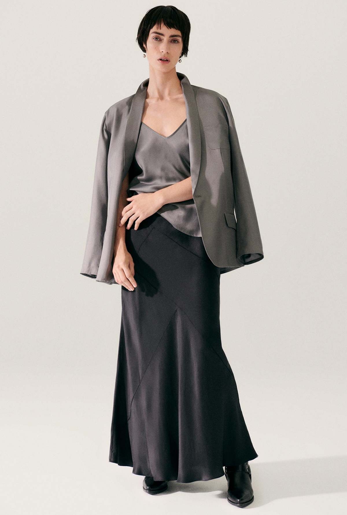 Silk Laundry Splice Long Bias Cut Skirt - Black | Garmentory