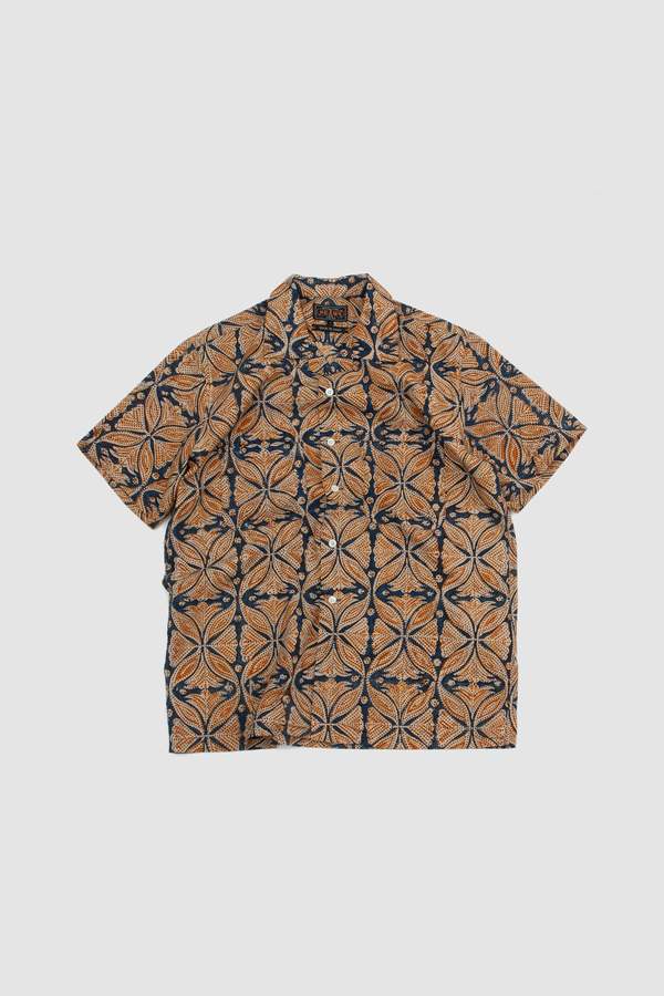 Beams Plus Block Print Collar Shirt - Blue | Garmentory