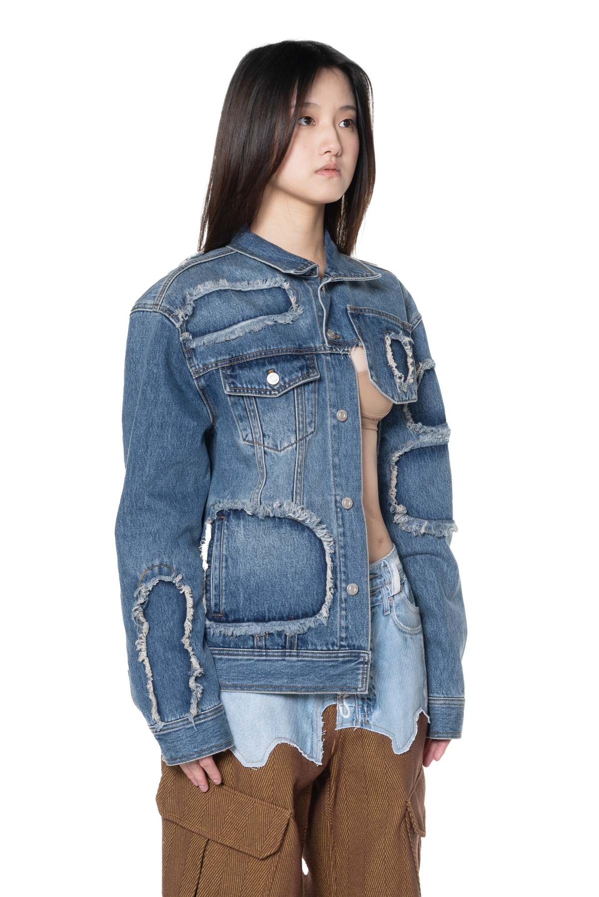 ANDERSSON BELL Daniel Half Cut-Out Denim Jacket | Garmentory