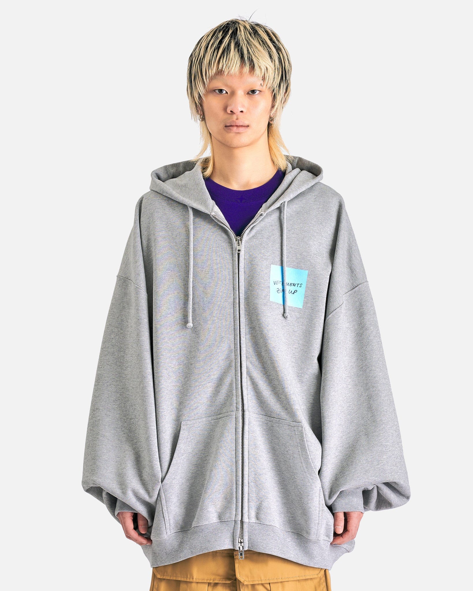 Vetements Sticker Logo Zip-Up Hoodie - Grey Melange | Garmentory