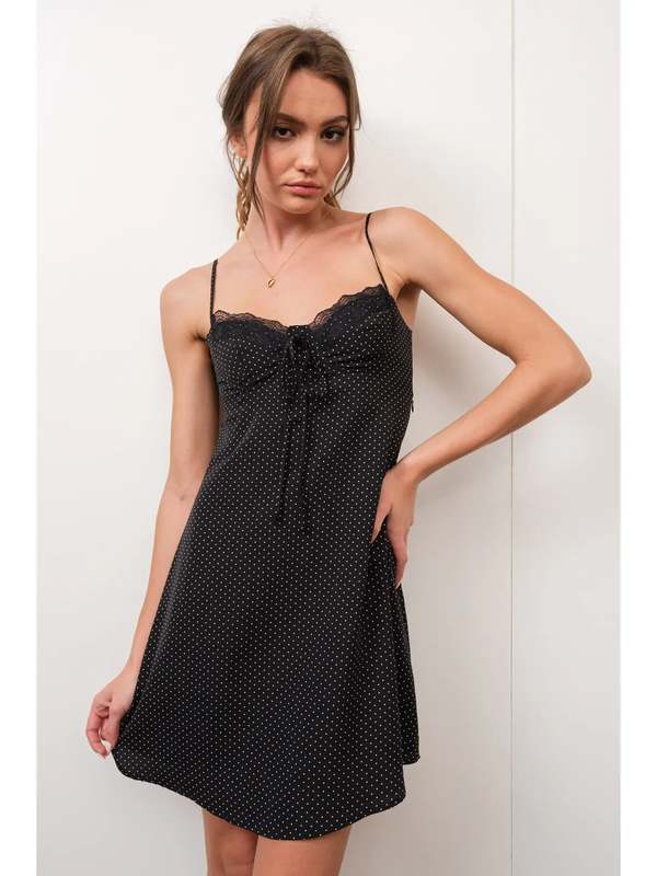 Pretty Garbage Lace Trim Polkadot Mini Dress | Garmentory