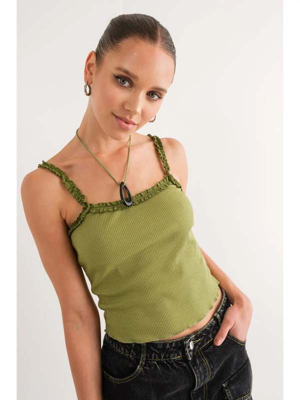 Pretty Garbage Lace Trim Rib Knit Top | Garmentory