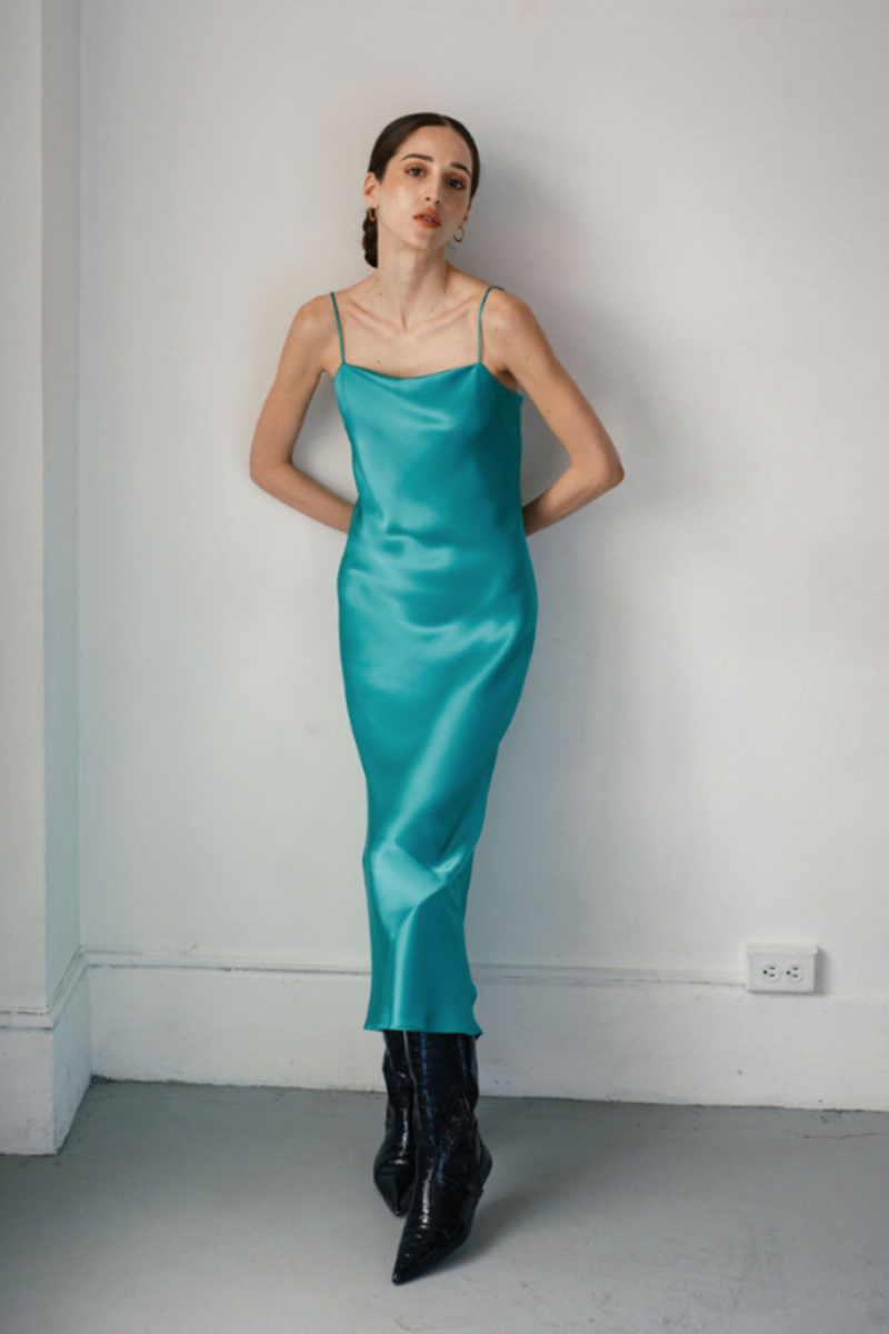 Jacoba Jane Margot Silk Satin Midi Slip Dress - Verdigris | Garmentory