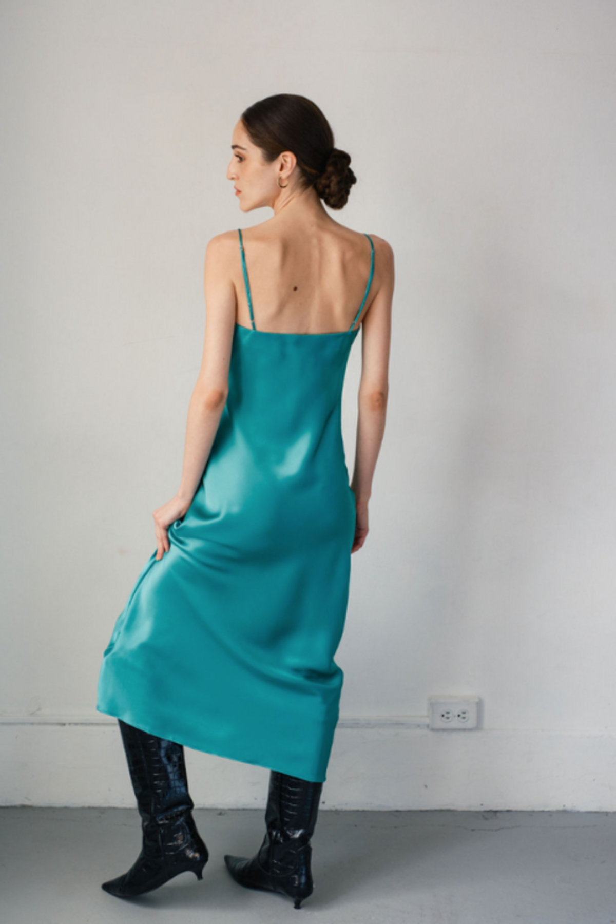 Jacoba Jane Margot Silk Satin Midi Slip Dress - Verdigris | Garmentory