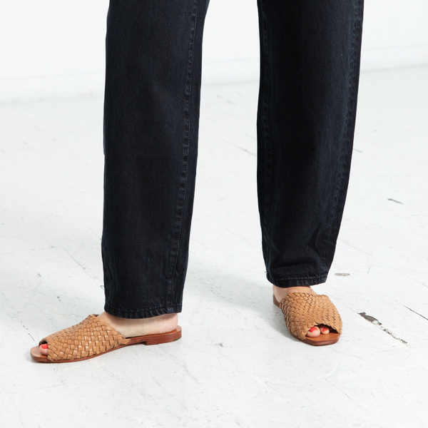 Either/OR Handwoven chromefree leather slides - Honey | Garmentory