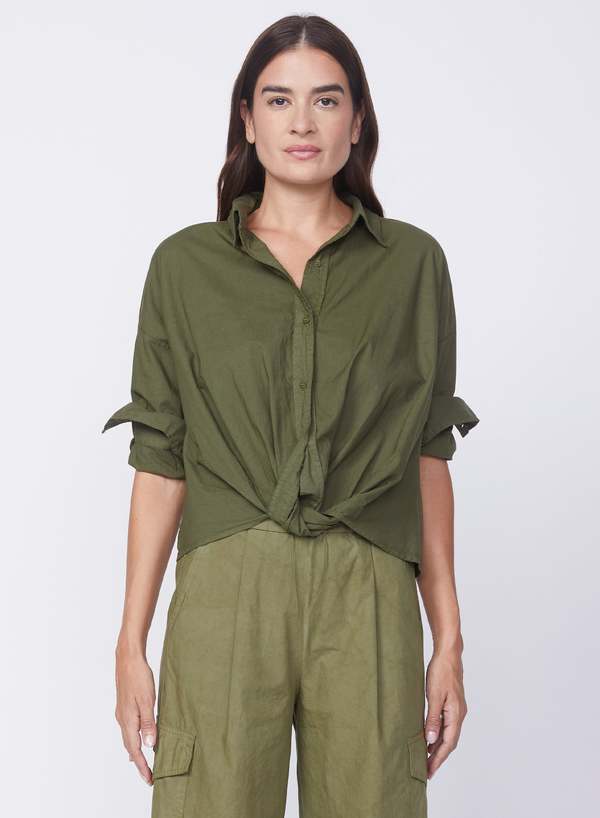 Stateside Voile Front Twist Shirt - Seaweed Green | Garmentory