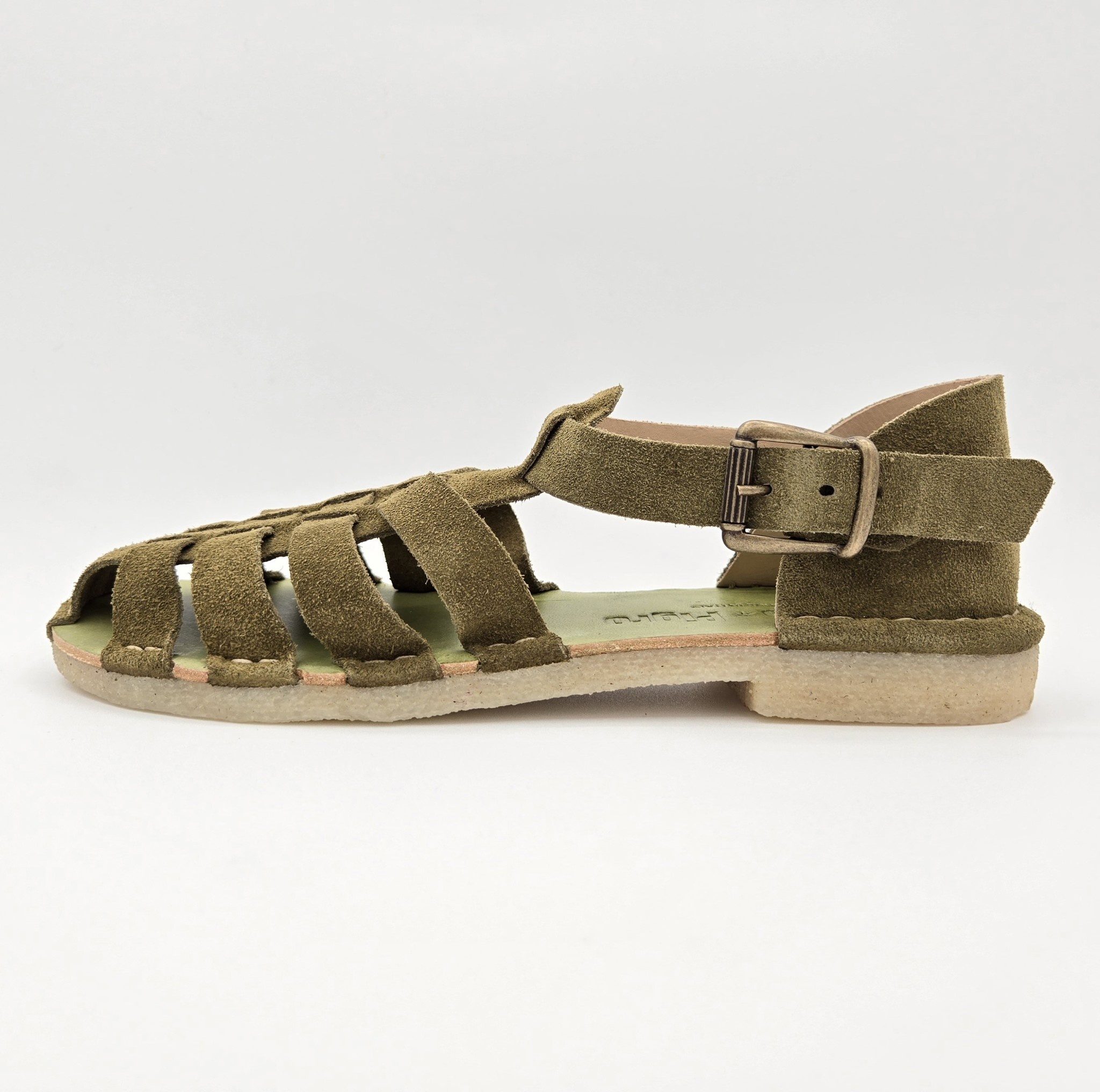 Punto Pigro Fisherman Sandal - Olive/Green Suede/Red | Garmentory