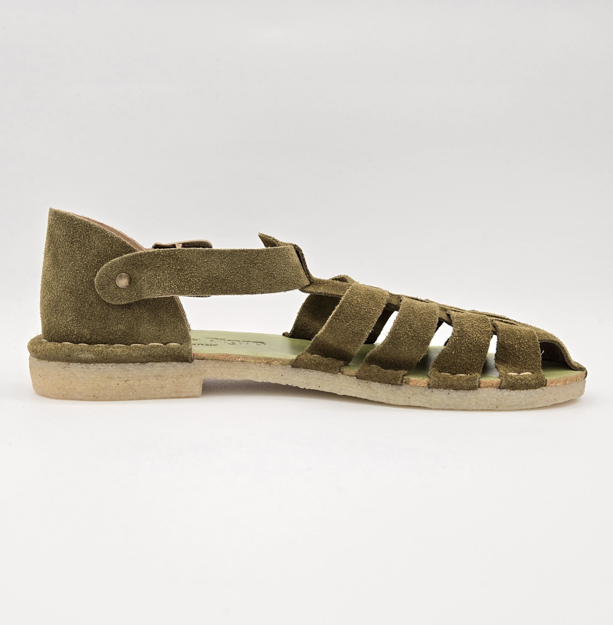 Punto Pigro Fisherman Sandal - Olive/Green Suede/Red | Garmentory