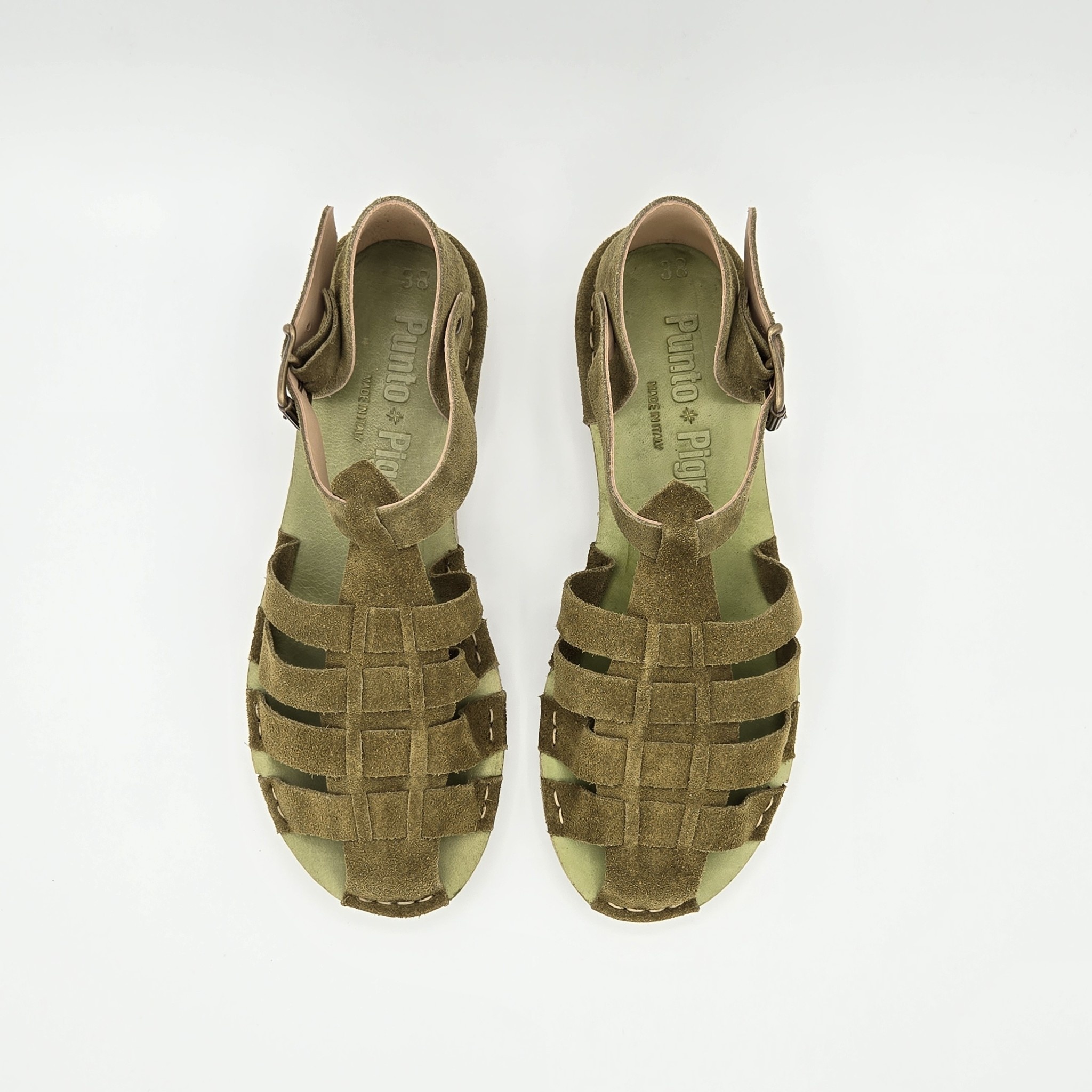 Punto Pigro Fisherman Sandal - Olive/Green Suede/Red | Garmentory