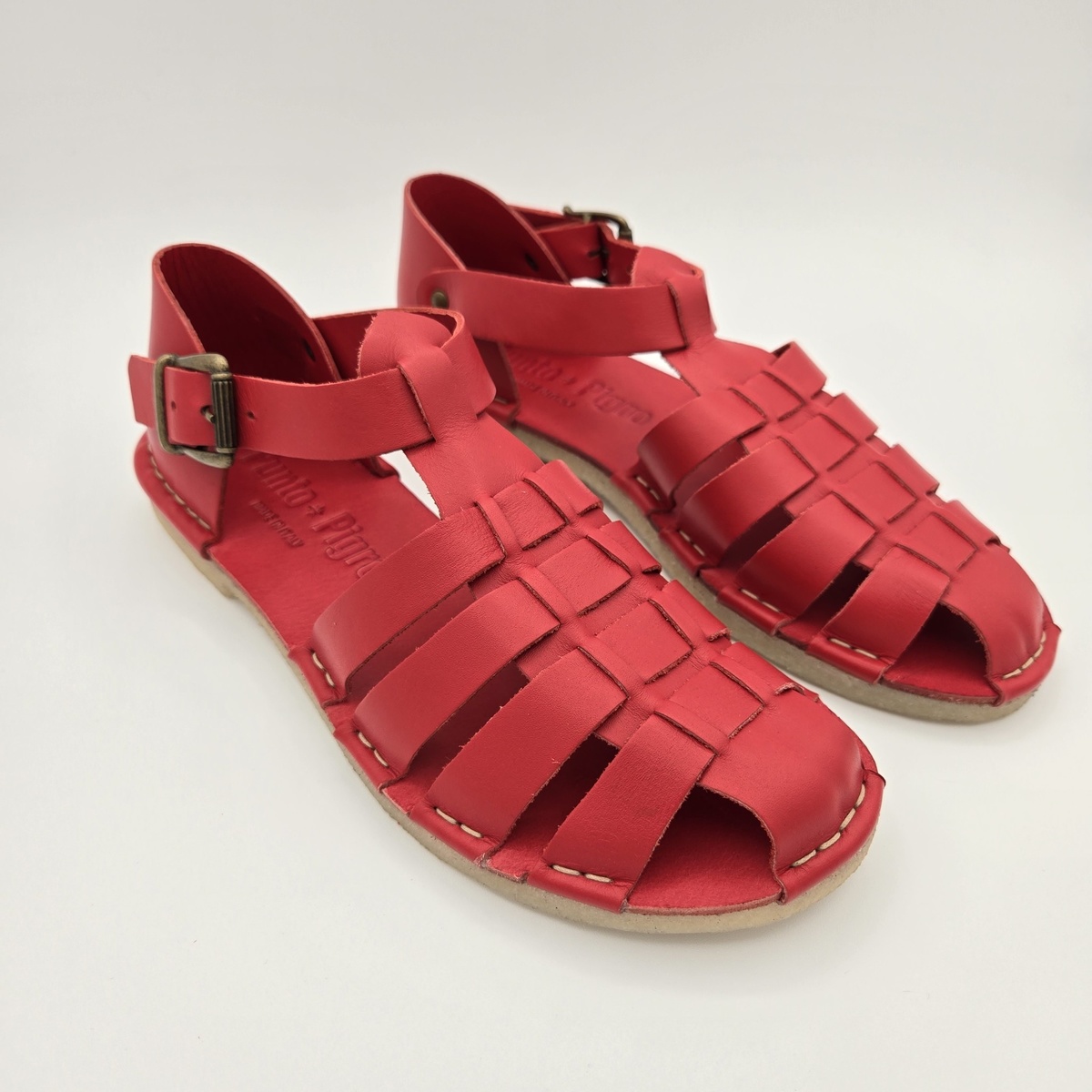 Punto Pigro Fisherman Sandal - Olive/Green Suede/Red | Garmentory