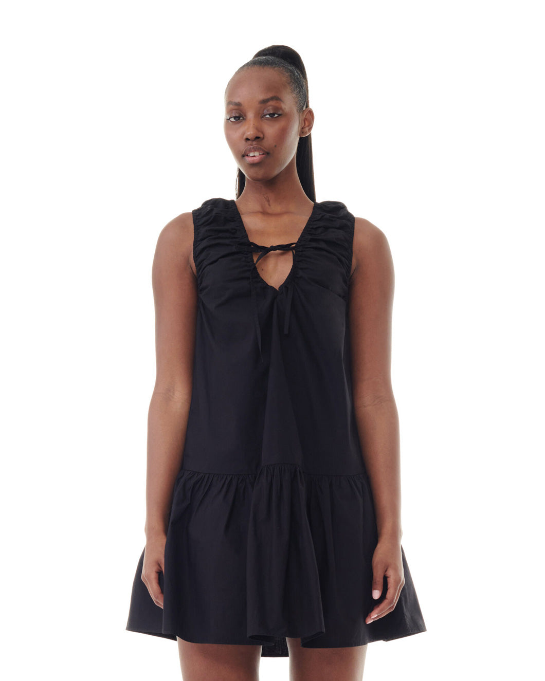 Black Cotton Poplin Mini Dress | Garmentory