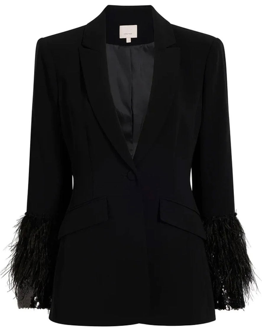 Cinq A Sept Vine Cheyenne Sequin Feather Trim Blazer Jacket - Black ...