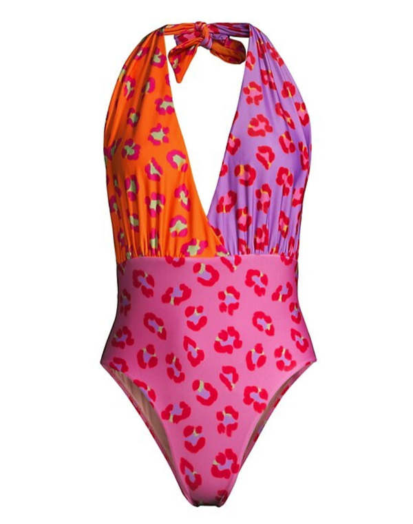 Farm Rio Patch Front One Piece - Orange Maxi Leopard | Garmentory