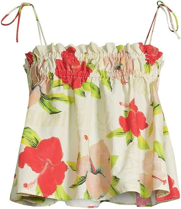 Ganni Women's Floral Surfer Tie Top - Multicolor | Garmentory
