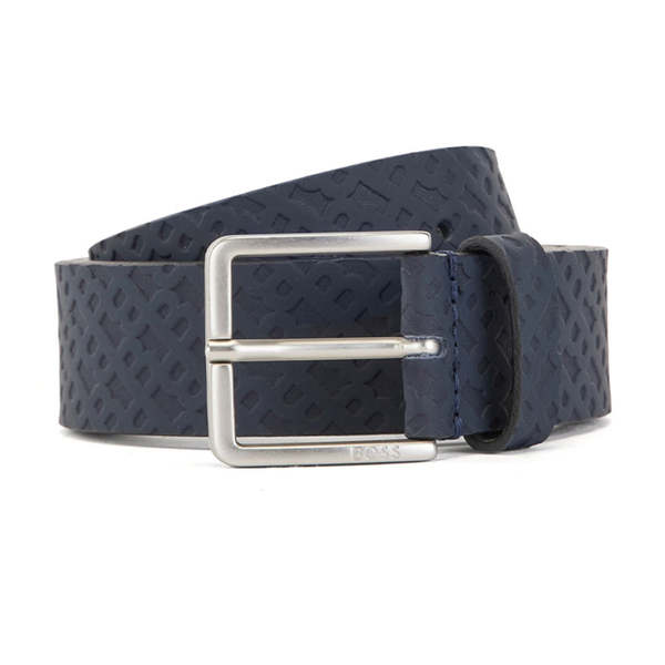 Hugo Boss Men's Ther B Embossed Logo Leather Belt - Navy | Garmentory