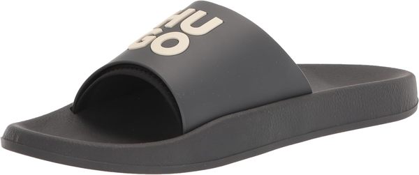 Hugo Boss Mens Logo Stacked Logo Slide Sandal Shoes - Black | Garmentory