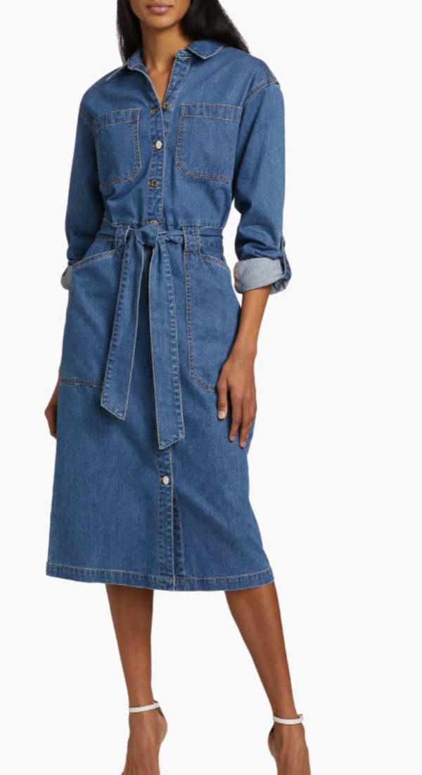 Veronica Beard Evelyn Denim Belted Midi Dress - Cornflower | Garmentory