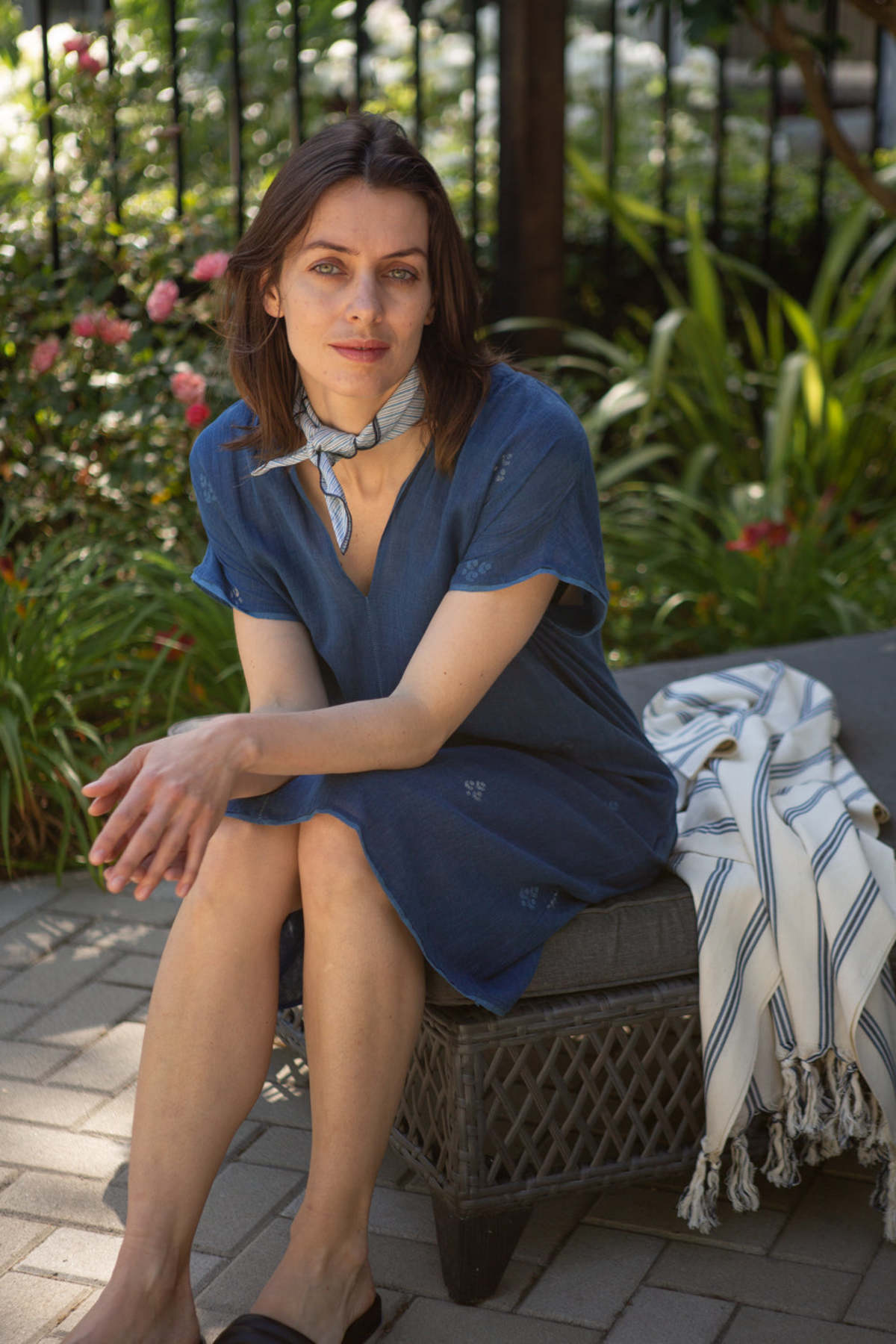 Erica Tanov Suki Khadi Cotton Jamdani Dress - Indian Ocean | Garmentory