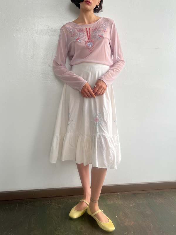 Vintage Beaded Mesh Top - Lilac | Garmentory