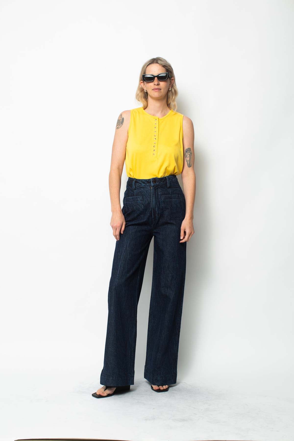 Half Button Tank - Yellow | Garmentory