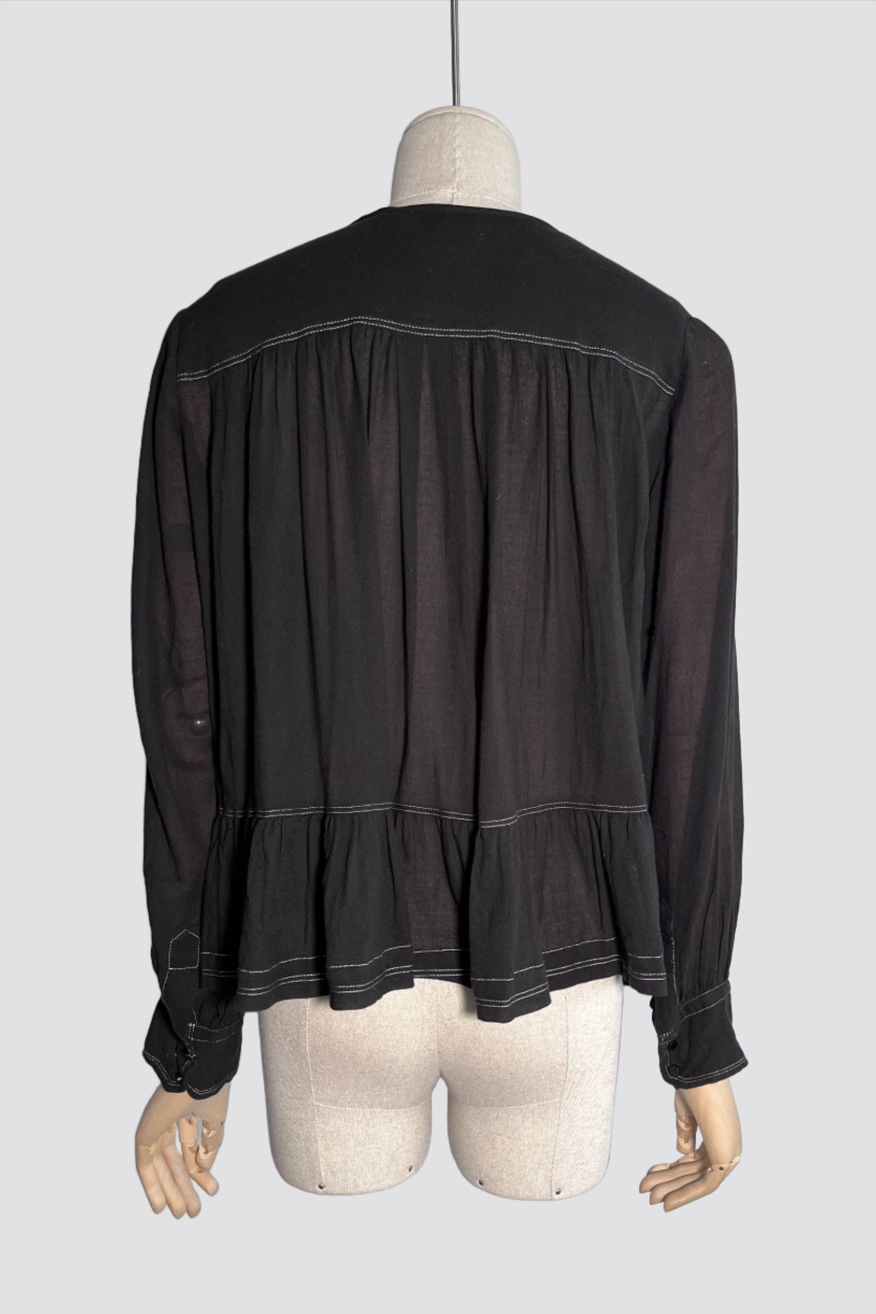 isabel marant etoile Ruffle Contrast Stitch Blouse - Black | Garmentory