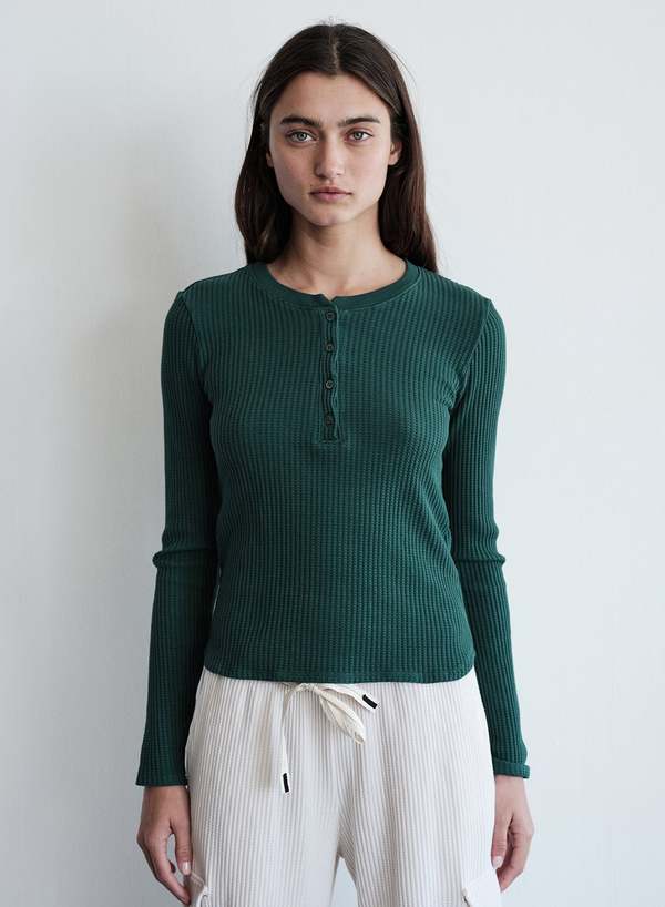 Stateside Luxe Thermal Slim Henley - Rainforest Green | Garmentory